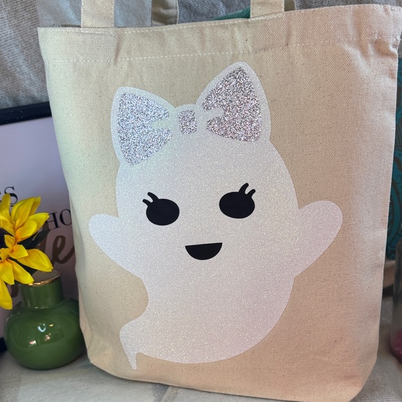 Hand Crafted | Bags | Cute Ghost Tote Bag With Glitter Bow | Poshmark